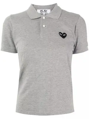 Play Comme Des Garcon Logo Embroidered Polo Shirt - Grey