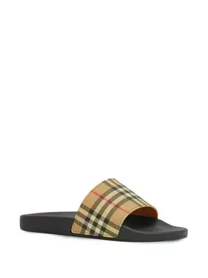 Burberry Check Slides - Neutrals