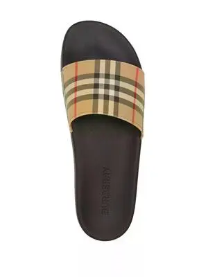 Burberry Check Slides - Neutrals