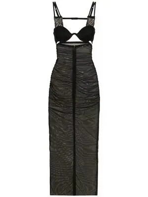 Dolce & Gabbana Bustier-style Sheer Midi Dress - Black