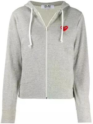 Play Comme Des Garcon Zipped Hoodie With Heart Appliqu - Grey
