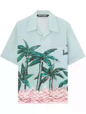 Palm Angels Palms Row Button-up Bowling Shirt - Blue