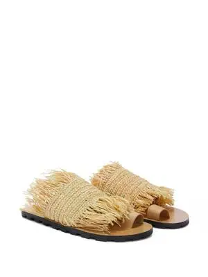 JIL SANDER Flat Raffia Sandals - Neutrals