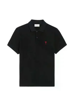 AMI Paris De Coeur Piqué Polo Shirt - Black