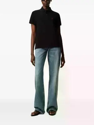 AMI Paris De Coeur Piqué Polo Shirt - Black
