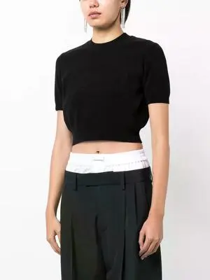 Alexander Wang Logo-embossed Cropped Knitted Top