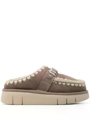 Mou Suede Decorative-stitch Mules - Neutrals