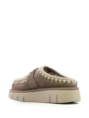 Mou Suede Decorative-stitch Mules - Neutrals