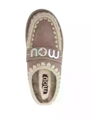 Mou Suede Decorative-stitch Mules - Neutrals