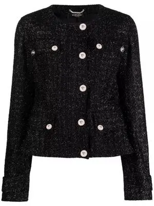Versace Medusa Head Single-breasted Tweed Jacket - Black