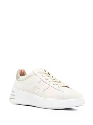 Hogan Rebal Leather Sneakers With Glitter Detailing - Neutrals