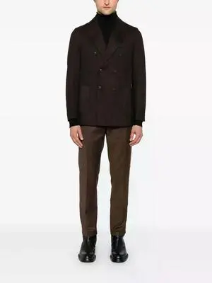 MANUEL RITZ Pleated Virgin Wool Blend Flannel Trousers - Brown