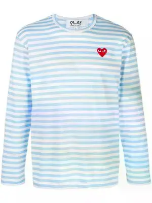Play Comme Des Garcon Striped Logo T-shirt - Blue