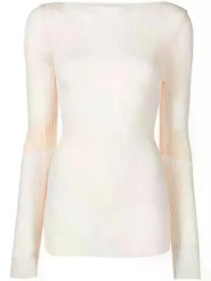 LOW CLASSIC Ribbed Knit Boat-neck Top - Neutrals