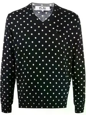Comme Des Garçons Polka-dot Print V-neck Sweater - Blue