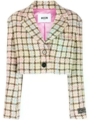 MSGM Cropped Tweed Jacket - Brown