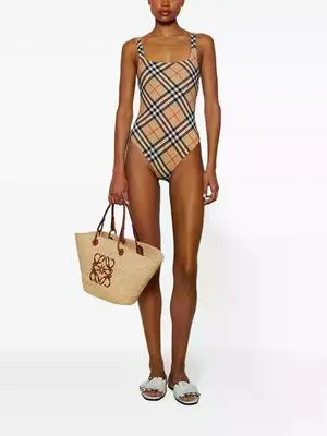 Burberry Checked One-piece Swimsuit - Neutrals