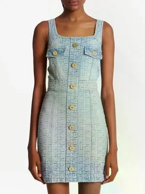 Balmain All-over Monogram Denim Dress