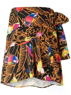 AMIR SLAMA Paneled Print Wrap Mini Skirt - Black