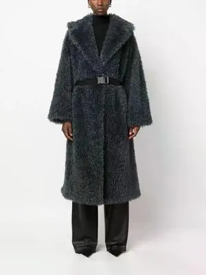 Ermanno Scervino Belted Shearling Wool Coat