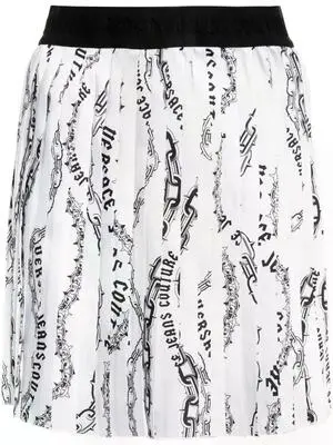 Versace Chain Couture-print Pleated Skirt - White