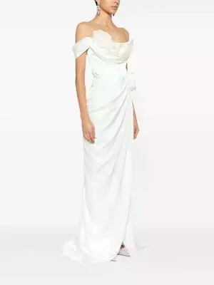 ANA RADU Floral-appliqué Draped Gown