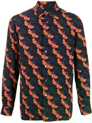 PORTS V Floral-print Long-sleeved Shirt - Blue