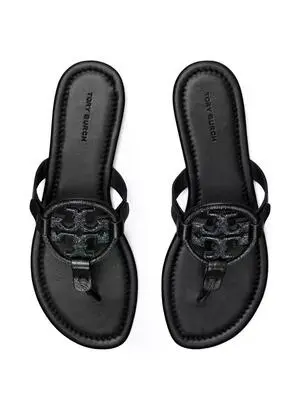 Tory Burch Miller Pavé Leather Flip-flops - Black