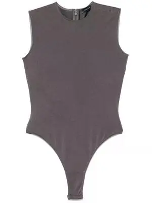 MUGLER Logo-embossed Sleeveless Bodysuit - Grey