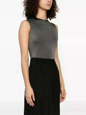 MUGLER Logo-embossed Sleeveless Bodysuit - Grey