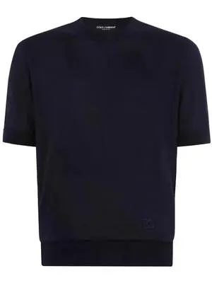 Dolce & Gabbana Logo-embroidered Silk Knitted Top - Blue
