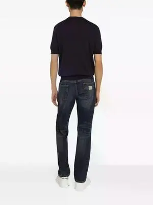 Dolce & Gabbana Logo-embroidered Silk Knitted Top - Blue