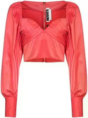 ROTATE BY BIRGER CHRISTENSEN Deep V-neck Ruched Blouse