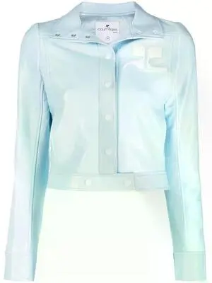 COURREGES Appliqué-logo Cropped Vinyl Jacket - Blue