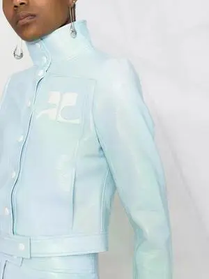 COURREGES Appliqué-logo Cropped Vinyl Jacket - Blue