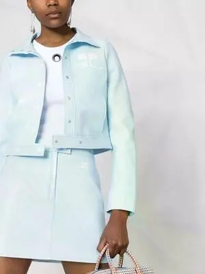 COURREGES Appliqué-logo Cropped Vinyl Jacket - Blue