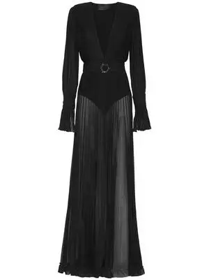 Philipp Plein Pleated Semi-sheer Maxi Dress With Jewel Embellishments - Black