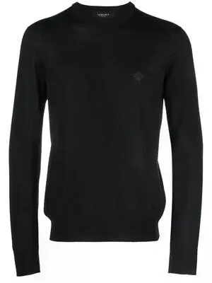 Versace Embroidered Medusa Wool-blend Jumper - Black