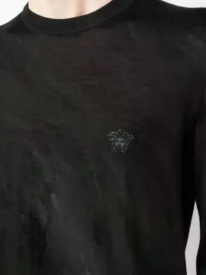 Versace Embroidered Medusa Wool-blend Jumper - Black