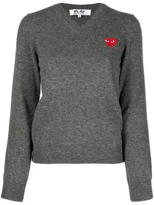Play Comme Des Garcon Embroidered Motif V-neck Jumper