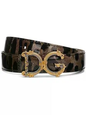 Dolce & Gabbana Dg-buckle Leopard-print Belt - Brown