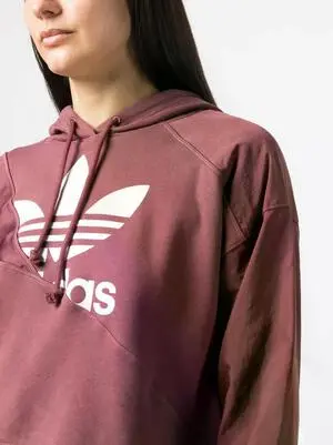 Adidas Cropped Drawstring Hoodie - Red