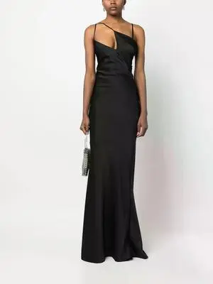 Attico Melva Satin Long Dress - Black