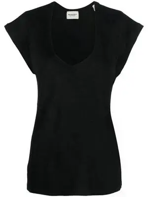 MARANT ETOILE Zankou Linen Short-sleeve Top - Black