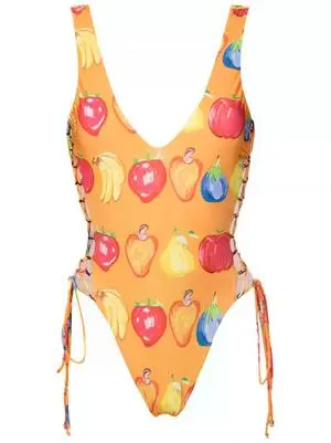 AMIR SLAMA Fruit-print Open-back Swimsuit