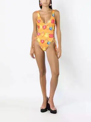 AMIR SLAMA Fruit-print Open-back Swimsuit