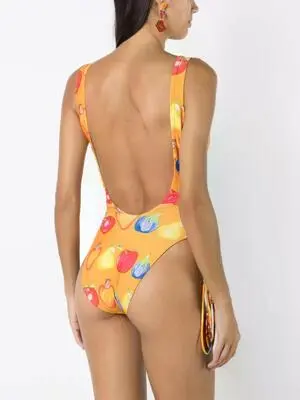 AMIR SLAMA Fruit-print Open-back Swimsuit