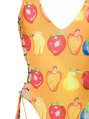 AMIR SLAMA Fruit-print Open-back Swimsuit