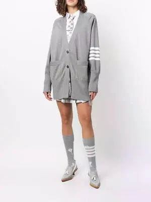 Thom Browne 4-bar Knitted Cardigan - Grey