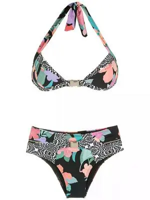 AMIR SLAMA Print Hibiscus Bikini Set - Black